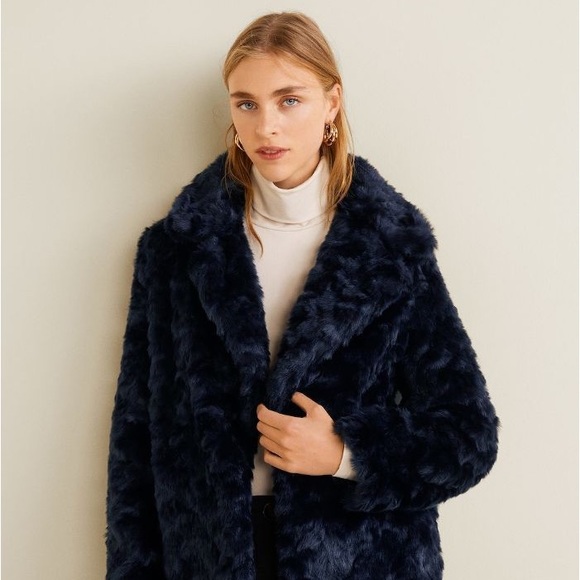 Mango | Jackets & Coats | Mango Navy Blue Faux Fur Coat Nwt | Poshmark